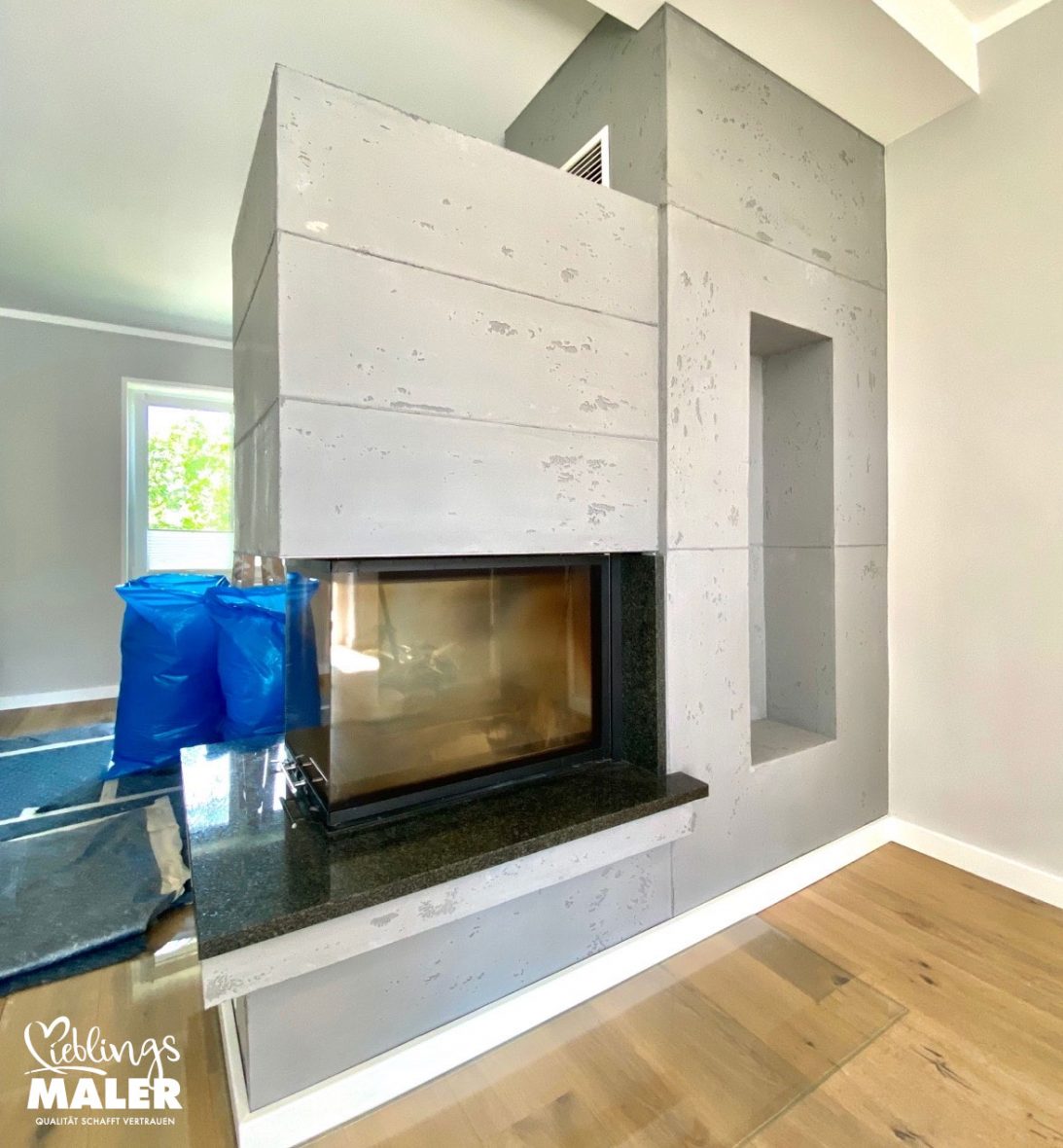 Betonoptik Kamin Hannover Maler Spachteltechnik Wandgestaltung 02 | MeinMaler Partner-Netzwerk